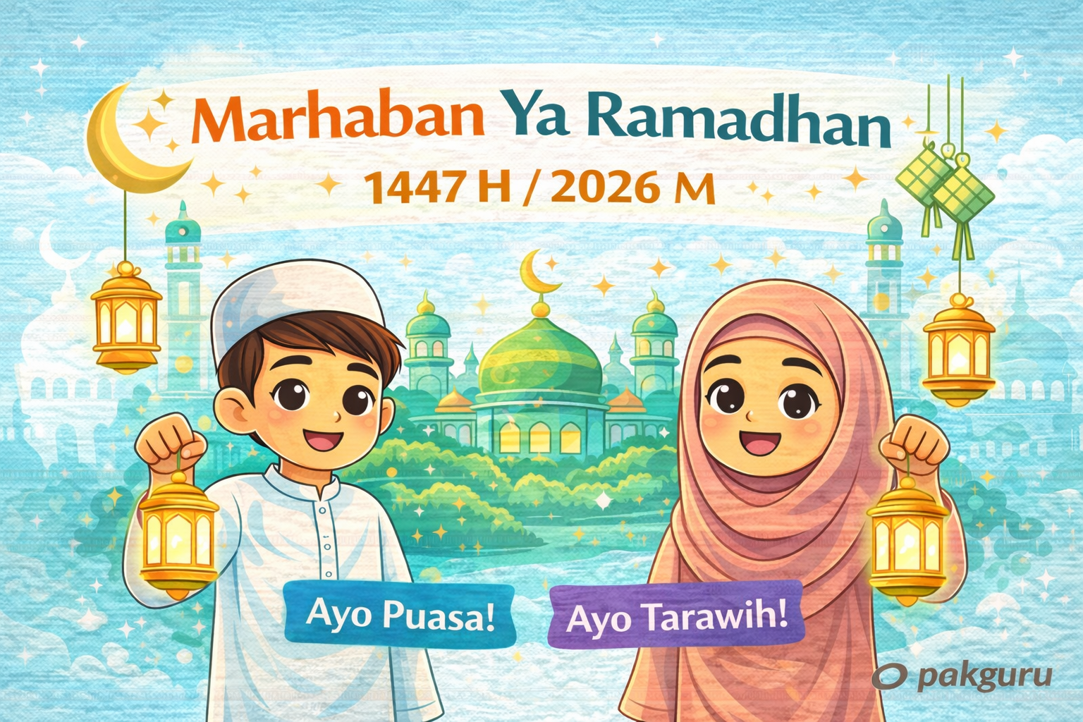 50+ Gambar Marhaban ya Ramadhan 2026 Anak TK dan SD Kartun Aesthetic - Pak Guru